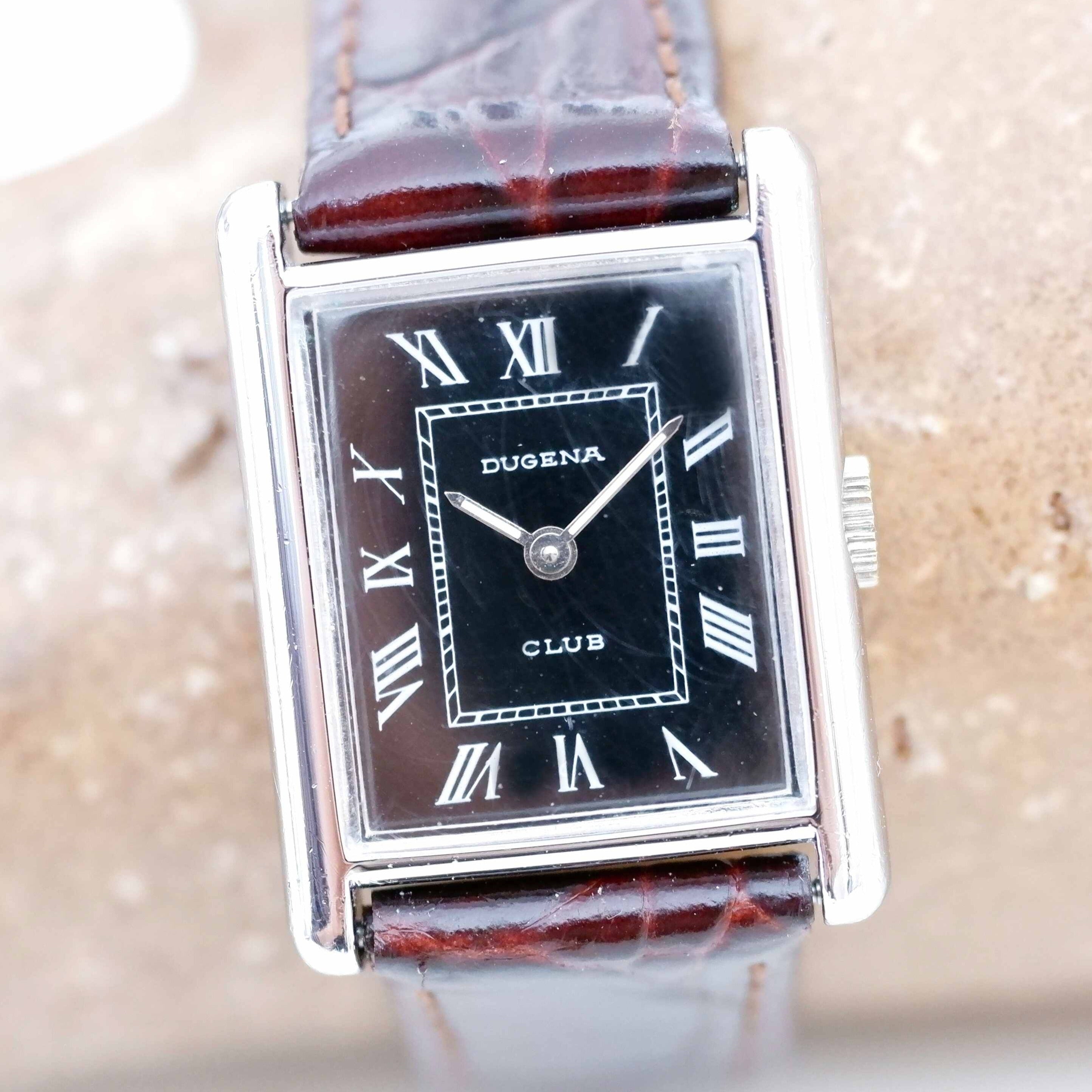 Dugena Club Vintage Ladies Watch: 70s Rectangular Style Roman Numerals – Times & Treasure
