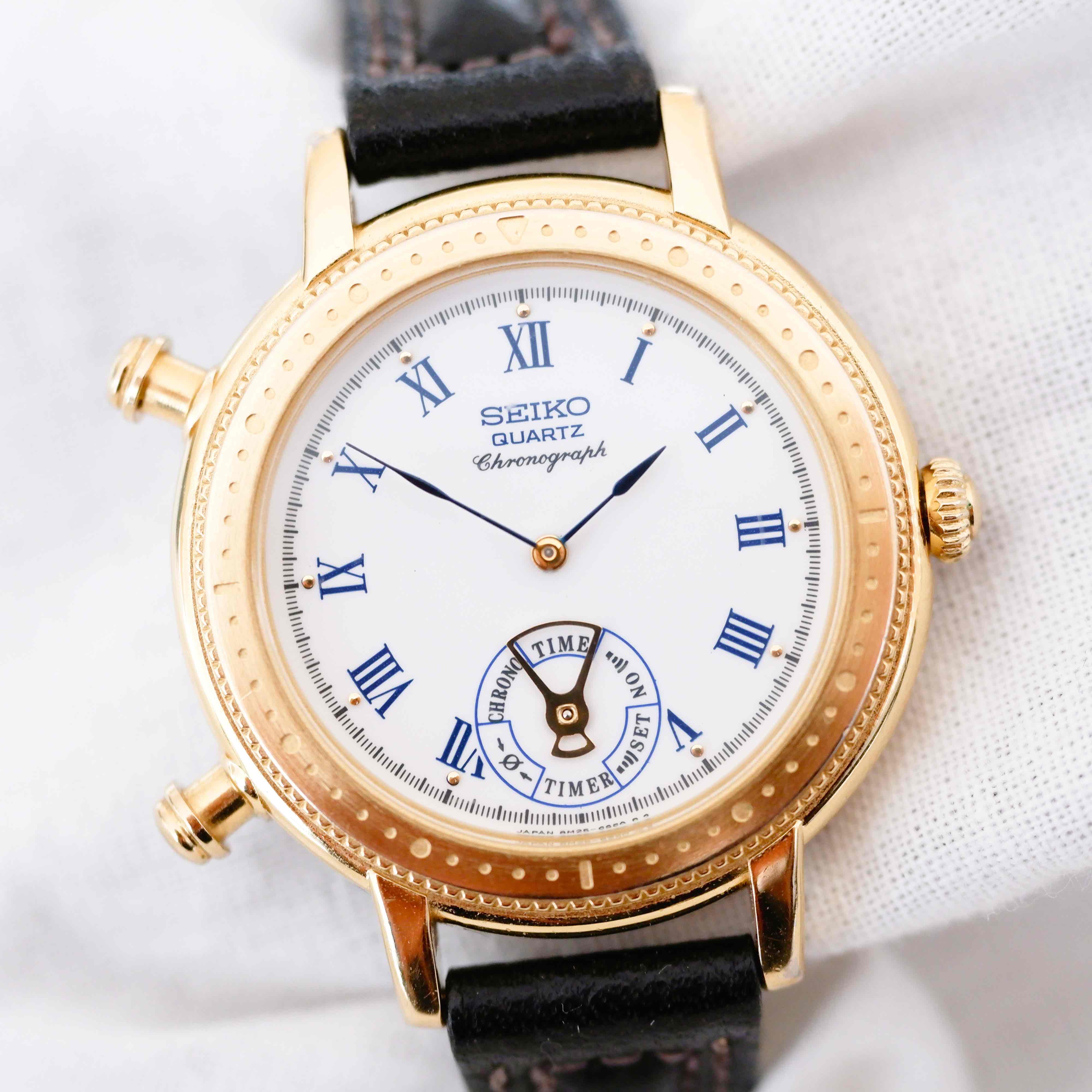 Seiko Dancing Hands Chronograph: Vintage Ladies 90s Golden New Old Sto ...